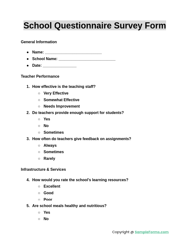 FREE 16+ Questionnaire Survey Form Samples, PDF, MS Word, Google Docs ...