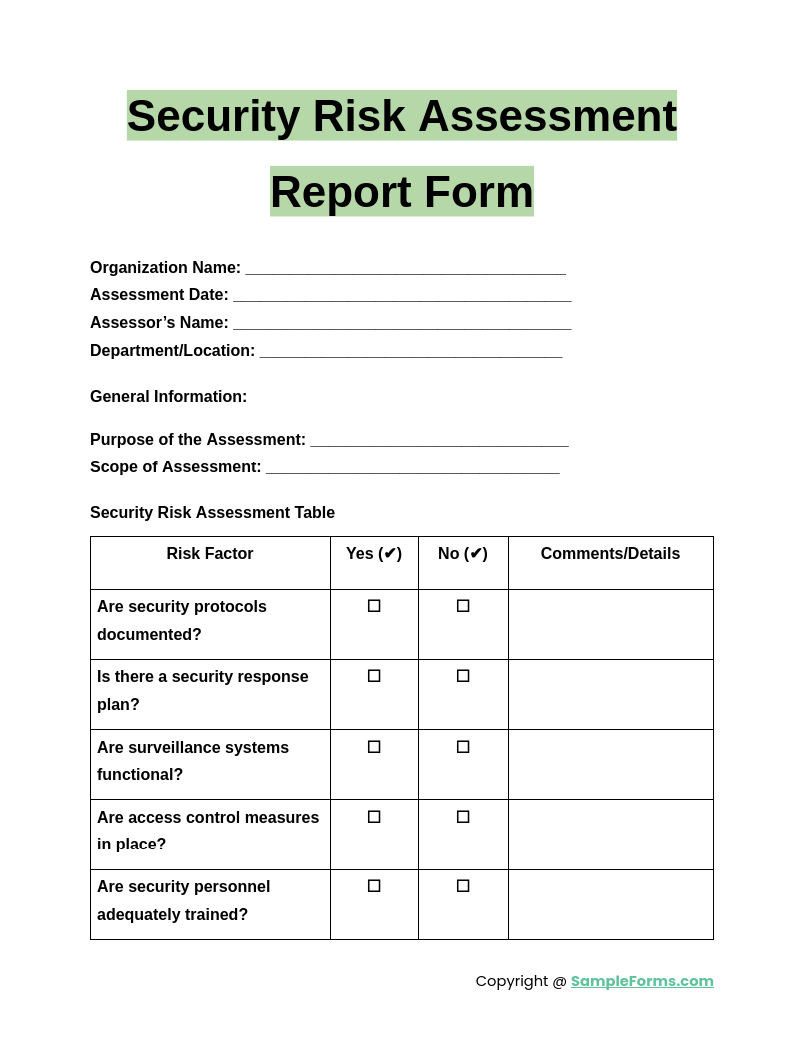 FREE 11+ Security Risk Assessment Form Samples, PDF, MS Word, Google Docs