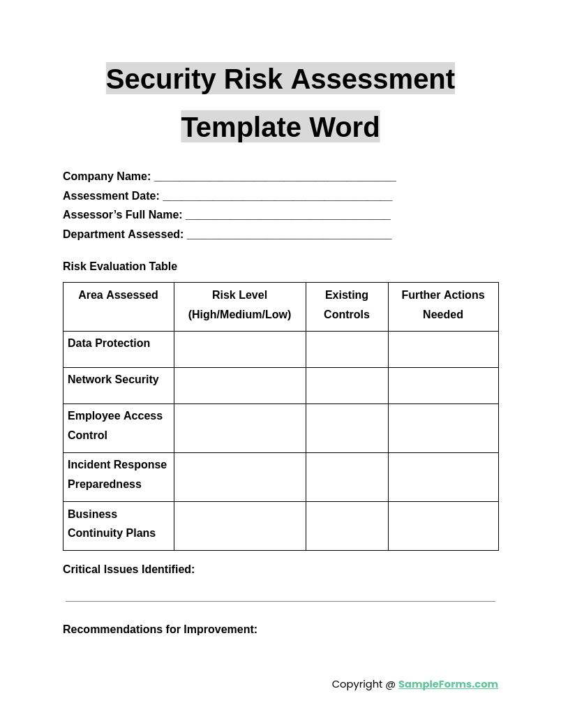 FREE 11+ Security Risk Assessment Form Samples, PDF, MS Word, Google Docs
