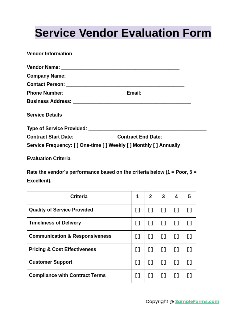 FREE 13+ Vendor Evaluation Form Samples, PDF, MS Word, Google Docs