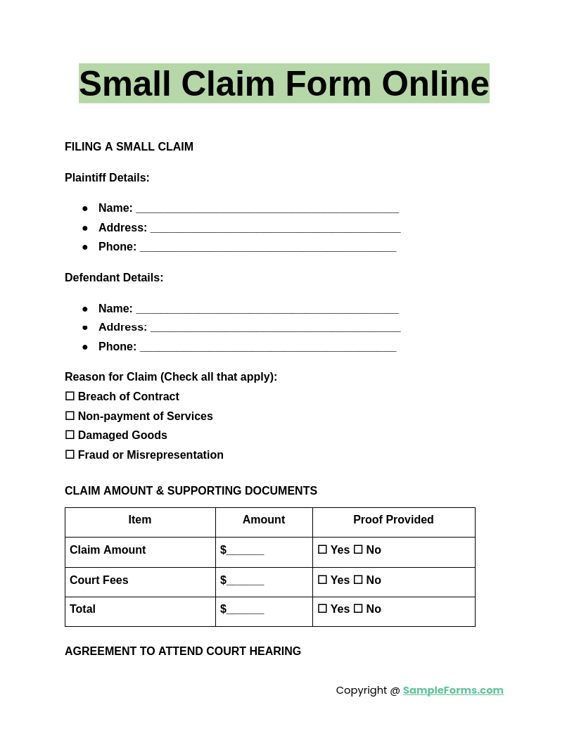 FREE 14+ Small Claim Form Samples, PDF, MS Word, Google Docs
