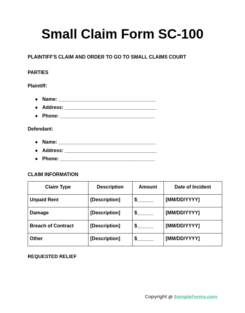 FREE 14+ Small Claim Form Samples, PDF, MS Word, Google Docs