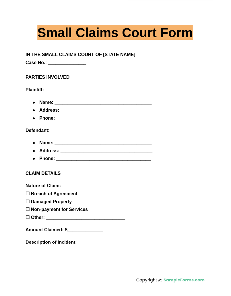 FREE 14+ Small Claim Form Samples, PDF, MS Word, Google Docs