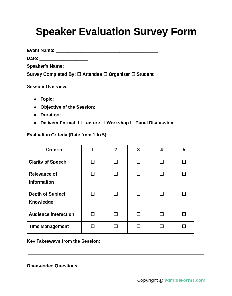 FREE 18+ Speaker Evaluation Form Samples, PDF, MS Word, Google Docs