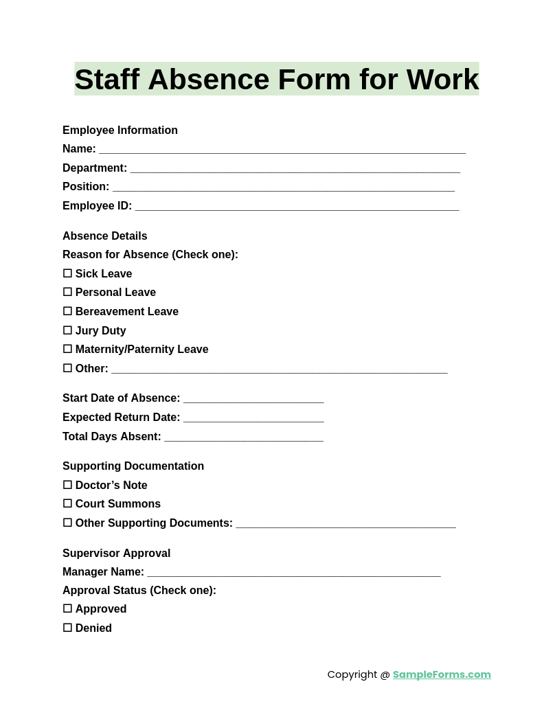 FREE 18+ Staff Absence Form Samples, PDF, MS Word, Google Docs, Excel