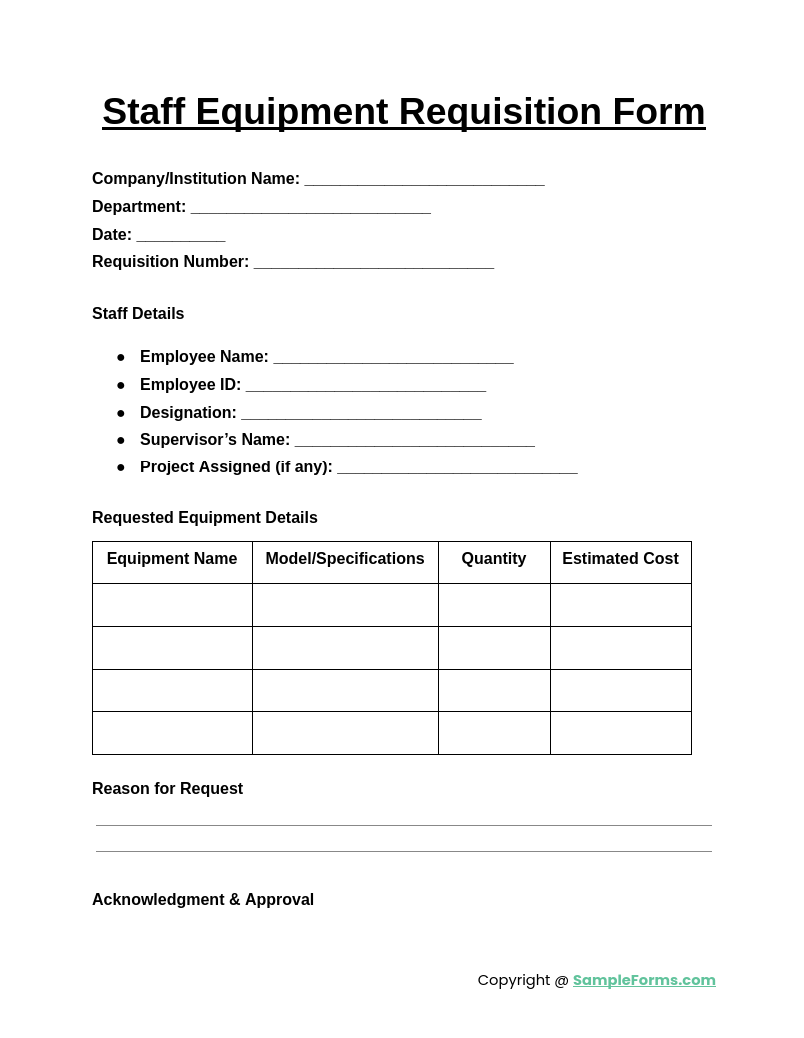 FREE 13+ Equipment Requisition Form Samples, PDF, MS Word, Google Docs, Excel