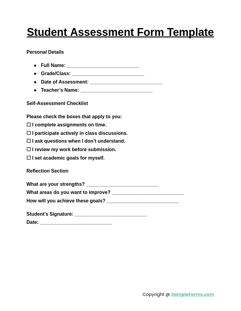 FREE 15+ Student Assessment Form Samples, PDF, MS Word, Google Docs, Excel