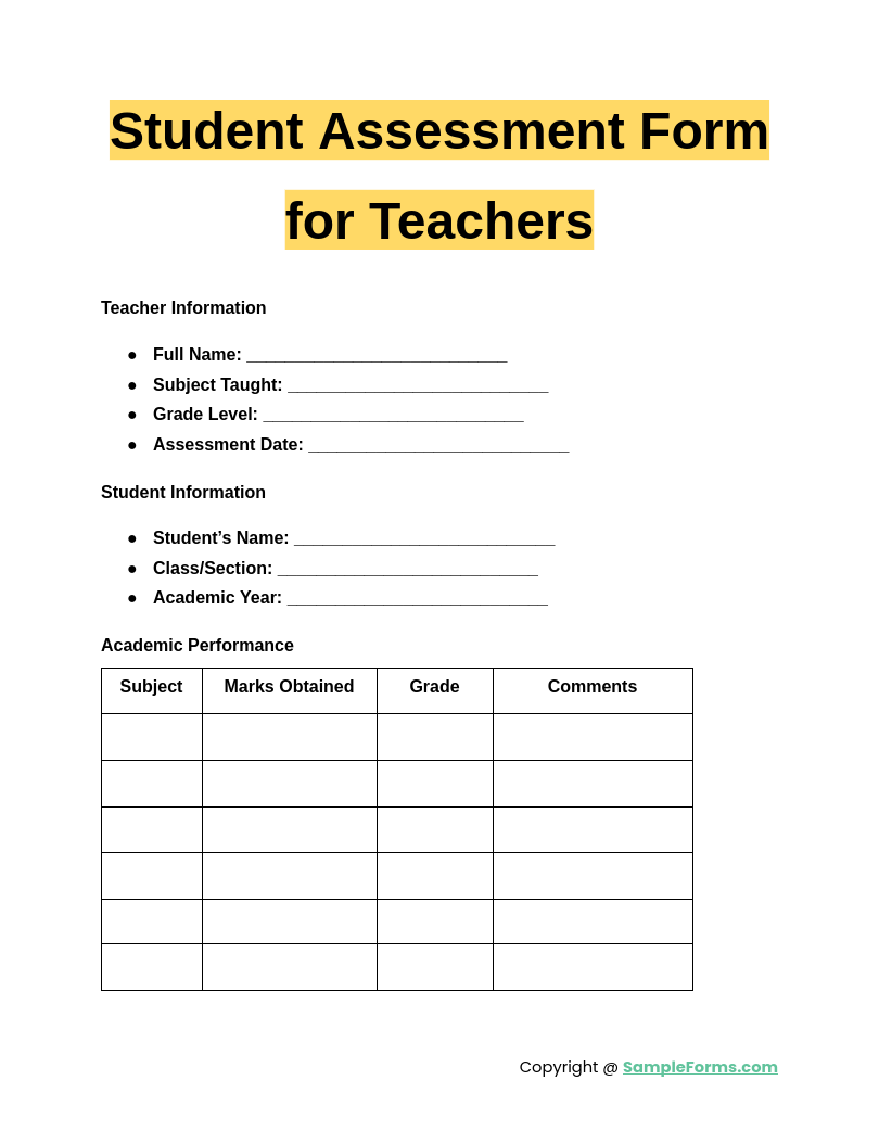 FREE 15+ Student Assessment Form Samples, PDF, MS Word, Google Docs, Excel