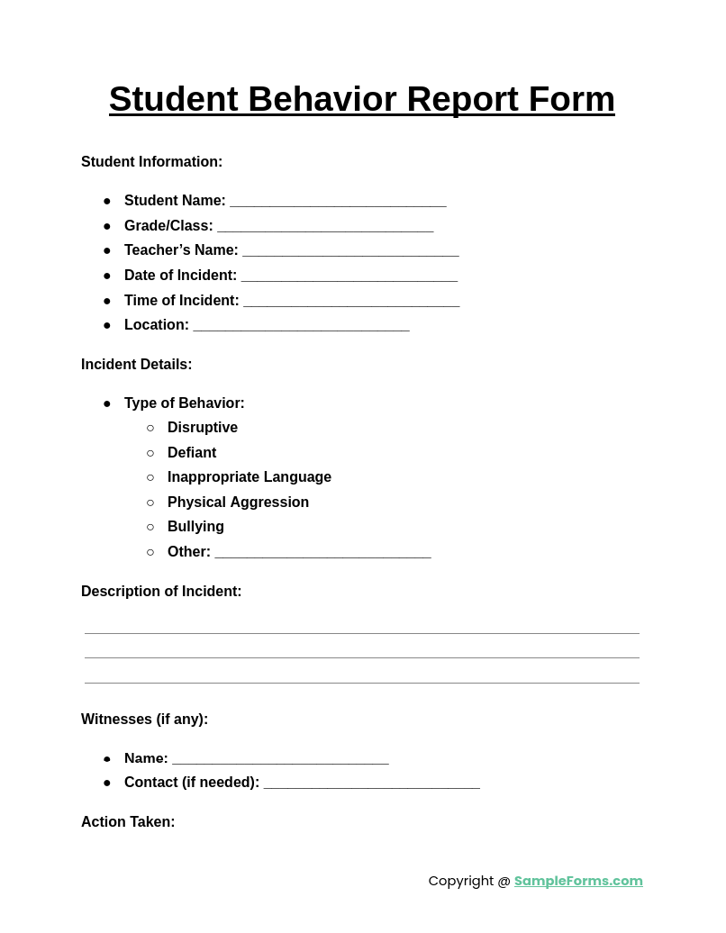 FREE 17+ Behavior Report Form Samples, PDF, MS Word, Google Docs