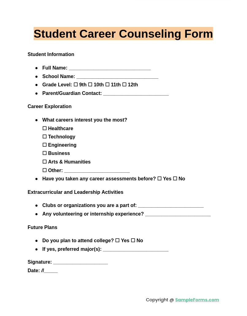 FREE 9+ Career Counseling Form Samples, PDF, MS Word, Google Docs