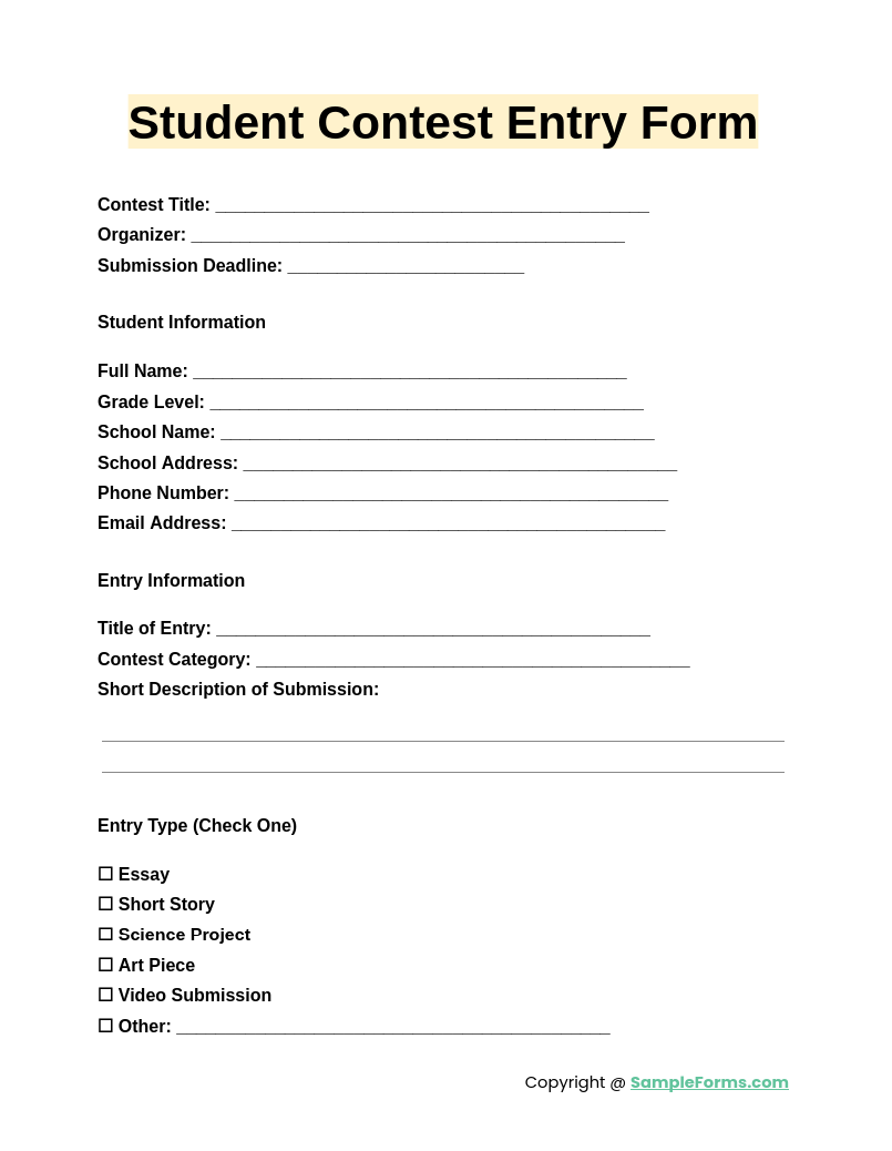 FREE 36+ Contest Entry Form Samples, PDF, MS Word, Google Docs, Excel