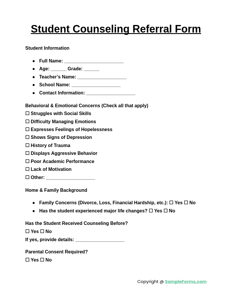 FREE 12+ Counseling Referral Form Samples, PDF, MS Word, Google Docs