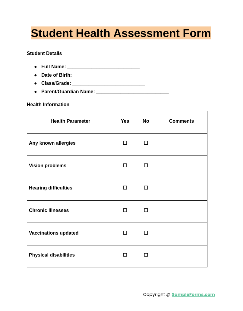 FREE 15+ Student Assessment Form Samples, PDF, MS Word, Google Docs, Excel