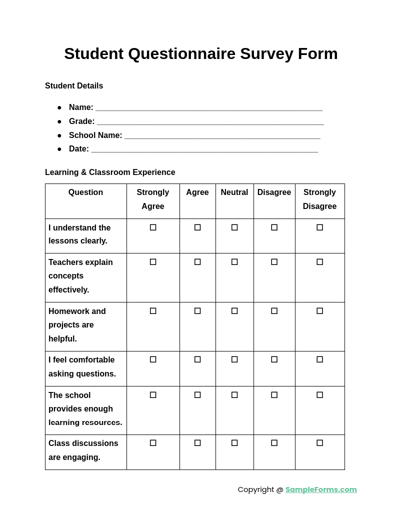 FREE 16+ Questionnaire Survey Form Samples, PDF, MS Word, Google Docs ...