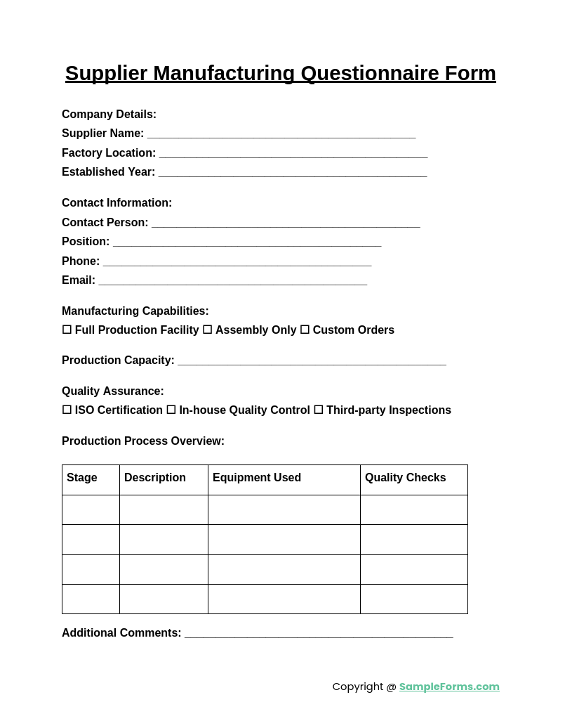 FREE 17+ Supplier Questionnaire Form Samples, PDF, MS Word, Google Docs ...