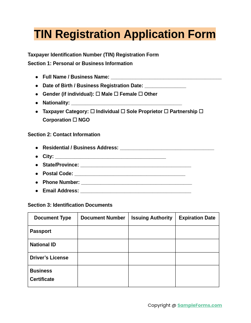 FREE 10+ TIN Registration Form Samples, PDF, MS Word, Google Docs