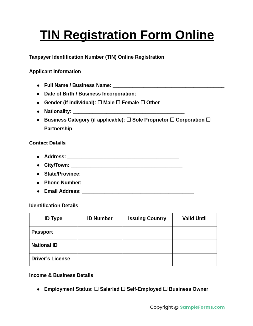 FREE 10+ TIN Registration Form Samples, PDF, MS Word, Google Docs