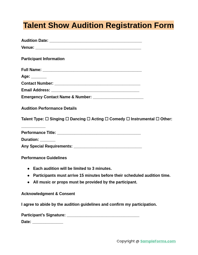 FREE 15+ Talent Show Registration Form Samples, PDF, MS Word, Google Docs