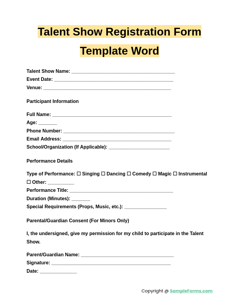 FREE 15+ Talent Show Registration Form Samples, PDF, MS Word, Google Docs