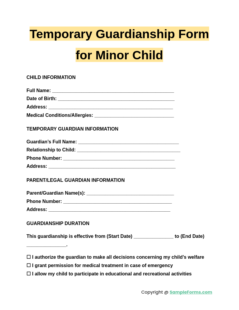 FREE 11+ Temporary Guardianship Form Samples, PDF, MS Word, Google Docs