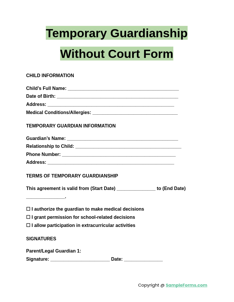 FREE 11+ Temporary Guardianship Form Samples, PDF, MS Word, Google Docs