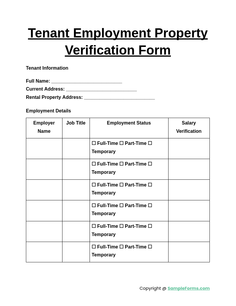Free 13+ Tenant Employment Verification Form Samples, PDF, MS Word ...