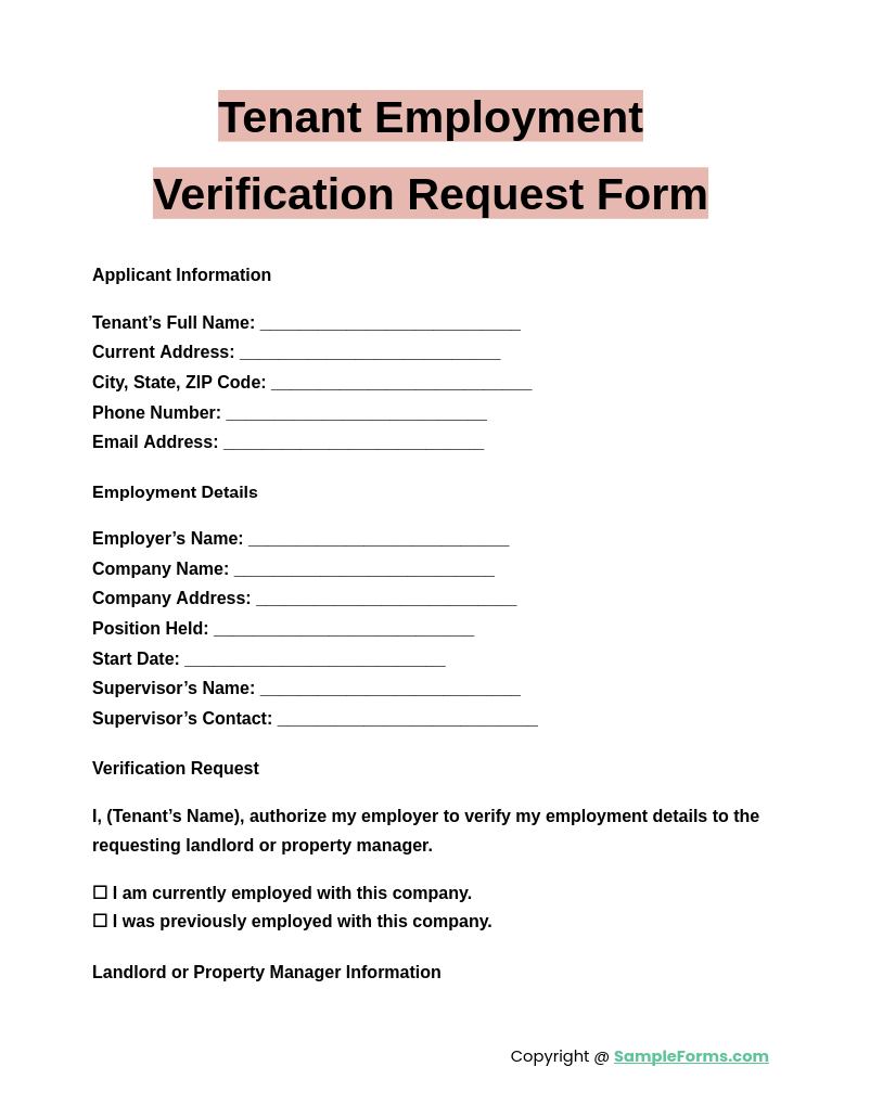 Free 13+ Tenant Employment Verification Form Samples, PDF, MS Word ...