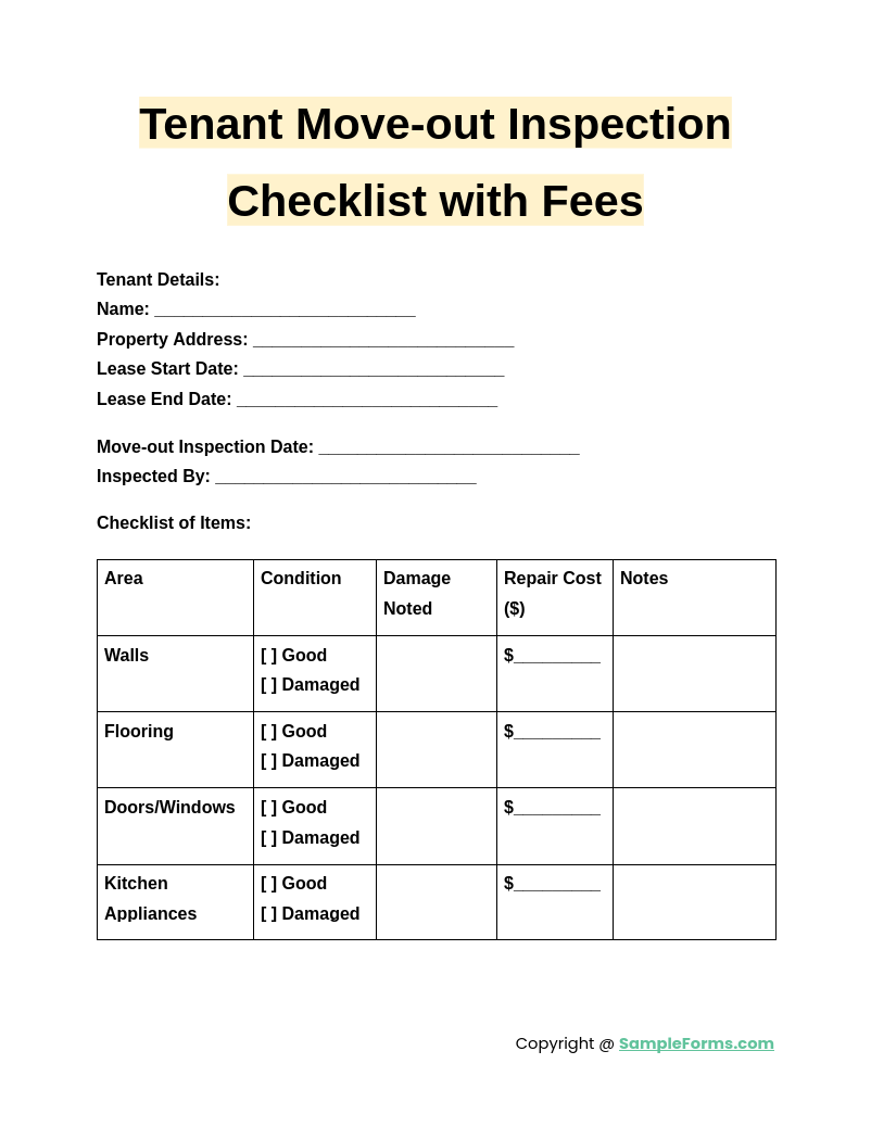 FREE 13+ Move-in / Move-out Inspection Checklist Samples, PDF, MS Word ...