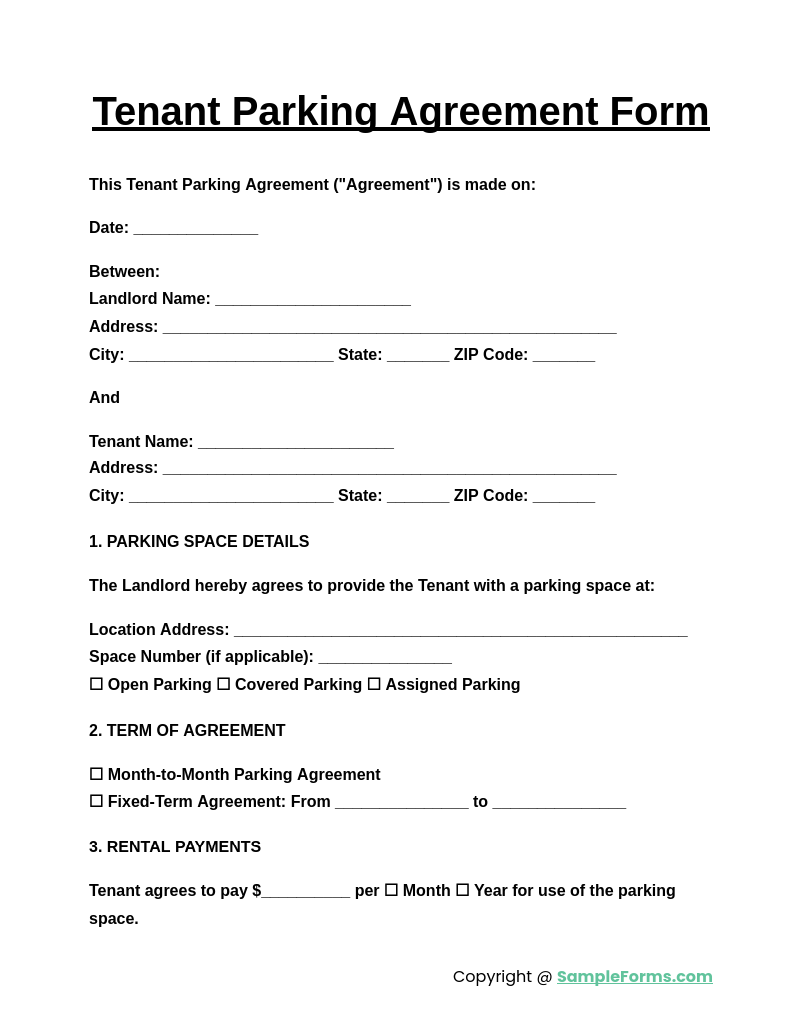 FREE 13+ Parking Agreement Form Samples, PDF, MS Word, Google Docs