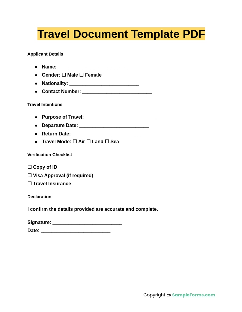 FREE 11+ Travel Document Form Samples, PDF, MS Word, Google Docs