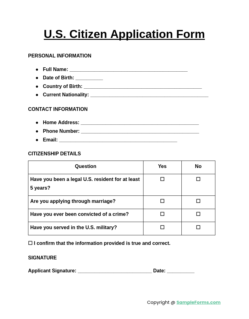 FREE 11+ Citizen Application Form Samples, PDF, MS Word, Google Docs, Excel