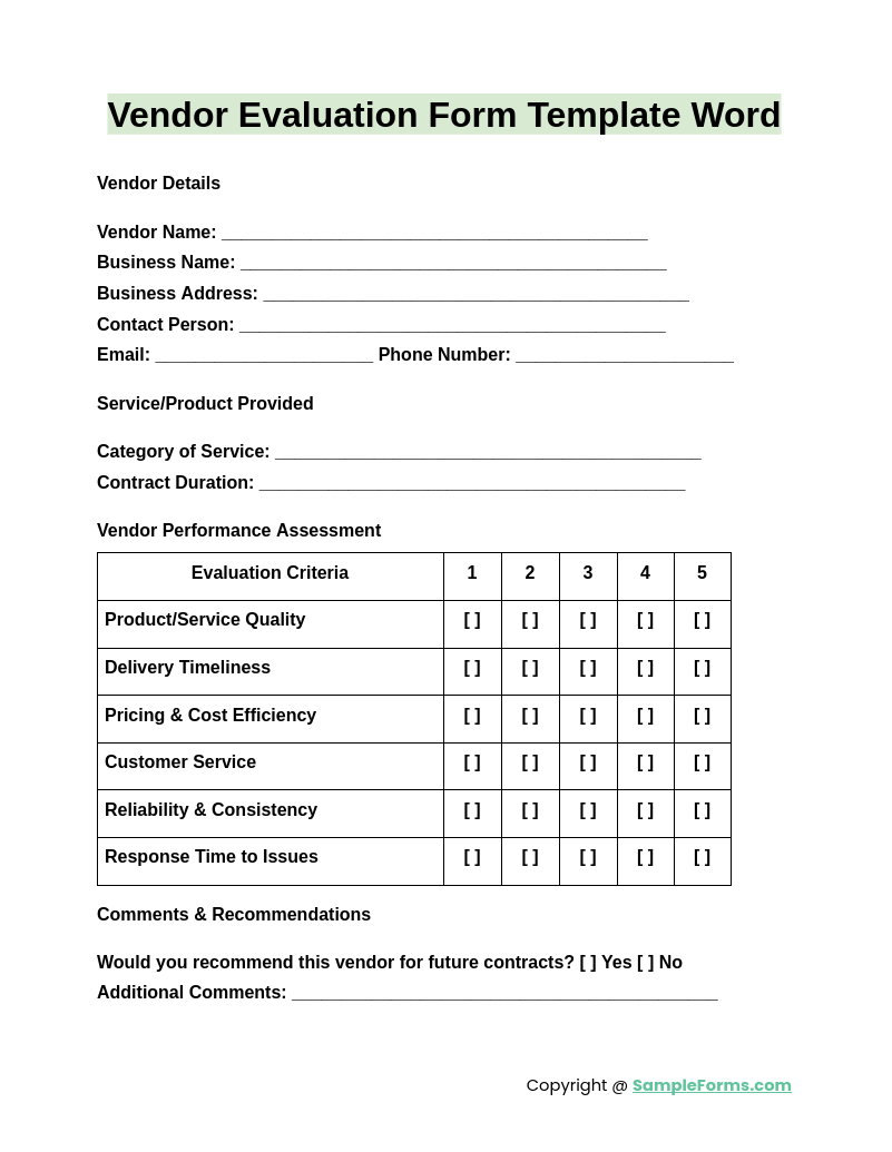 FREE 13+ Vendor Evaluation Form Samples, PDF, MS Word, Google Docs