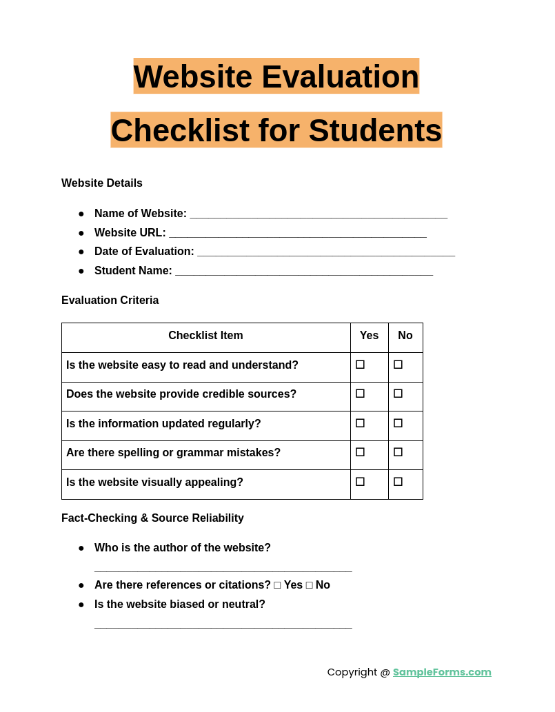 FREE 12+ Website Evaluation Form Samples, PDF, MS Word, Google Docs