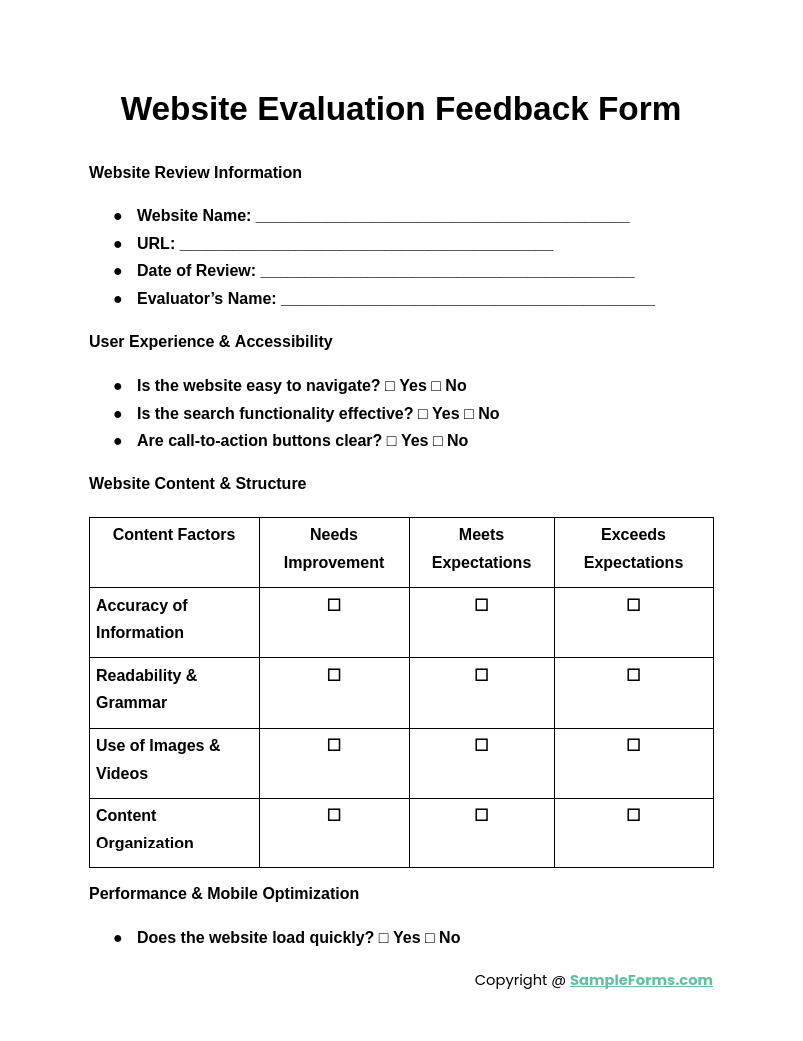 FREE 12+ Website Evaluation Form Samples, PDF, MS Word, Google Docs