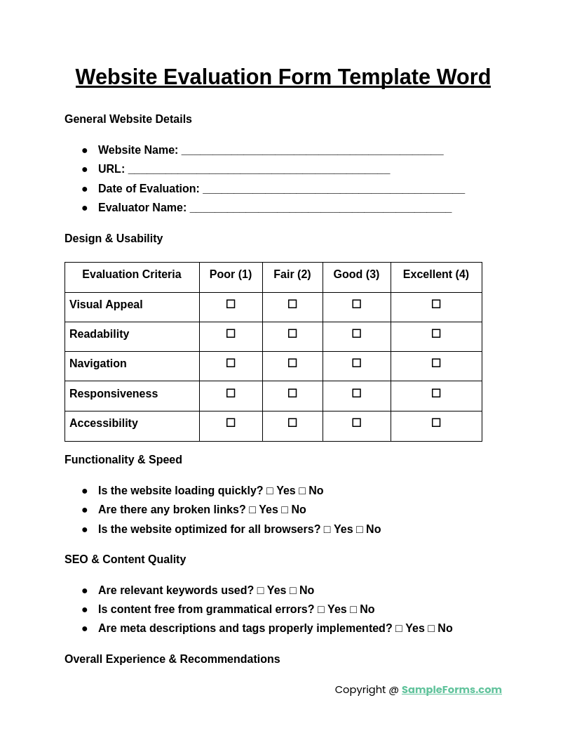 FREE 12+ Website Evaluation Form Samples, PDF, MS Word, Google Docs