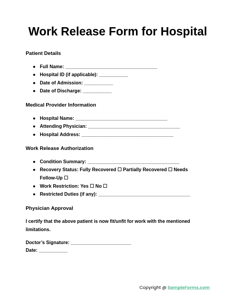 FREE 13+ Work Release Form Samples, PDF, MS Word, Google Docs