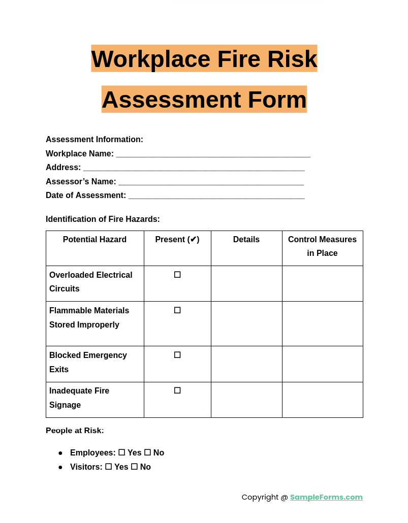 FREE 13+ Fire Risk Assessment Form Samples, PDF, MS Word, Google Docs, Excel