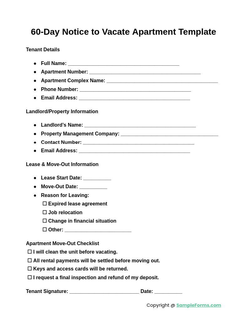 FREE 10+ 60-Day Notice to Vacate Form Samples, PDF, MS Word, Google Docs