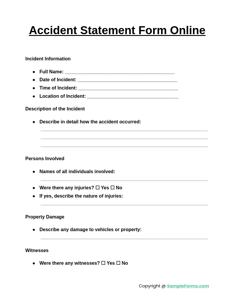 FREE 9+ Accident Statement Form Samples, PDF, MS Word, Google Docs