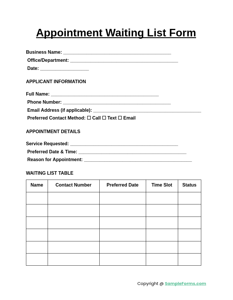 FREE 29+ Waiting List Form Samples, PDF, MS Word, Google Docs, Excel