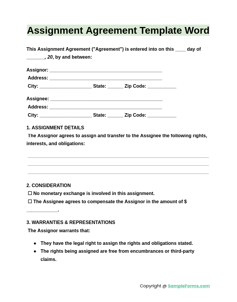 FREE 15+ Assignment Agreement Form Samples, PDF, MS Word, Pages, Google ...