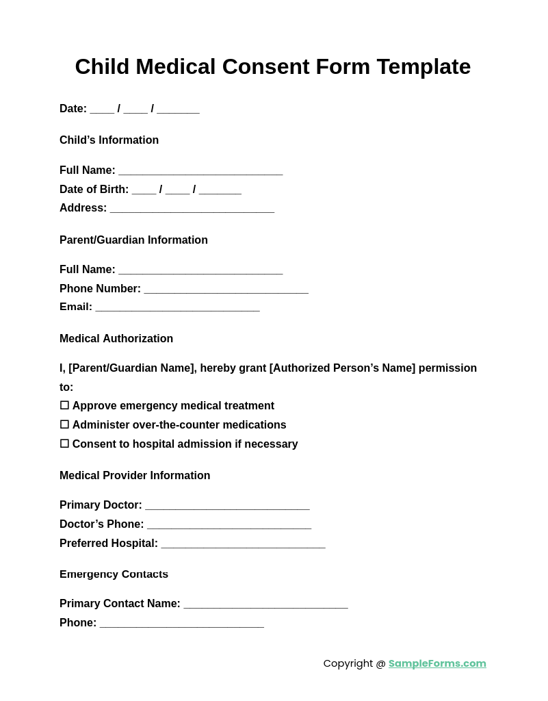 FREE 14+ Child Medical Consent Form Samples, PDF, MS Word, Google Docs ...