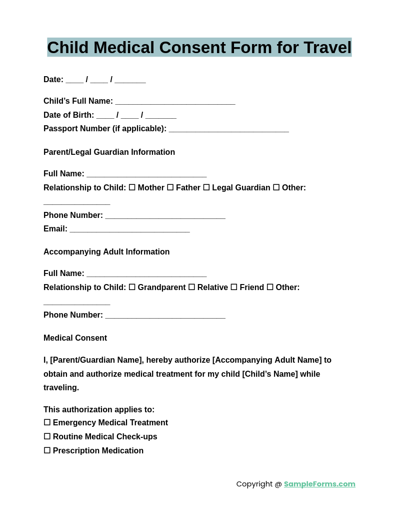 FREE 14+ Child Medical Consent Form Samples, PDF, MS Word, Google Docs ...