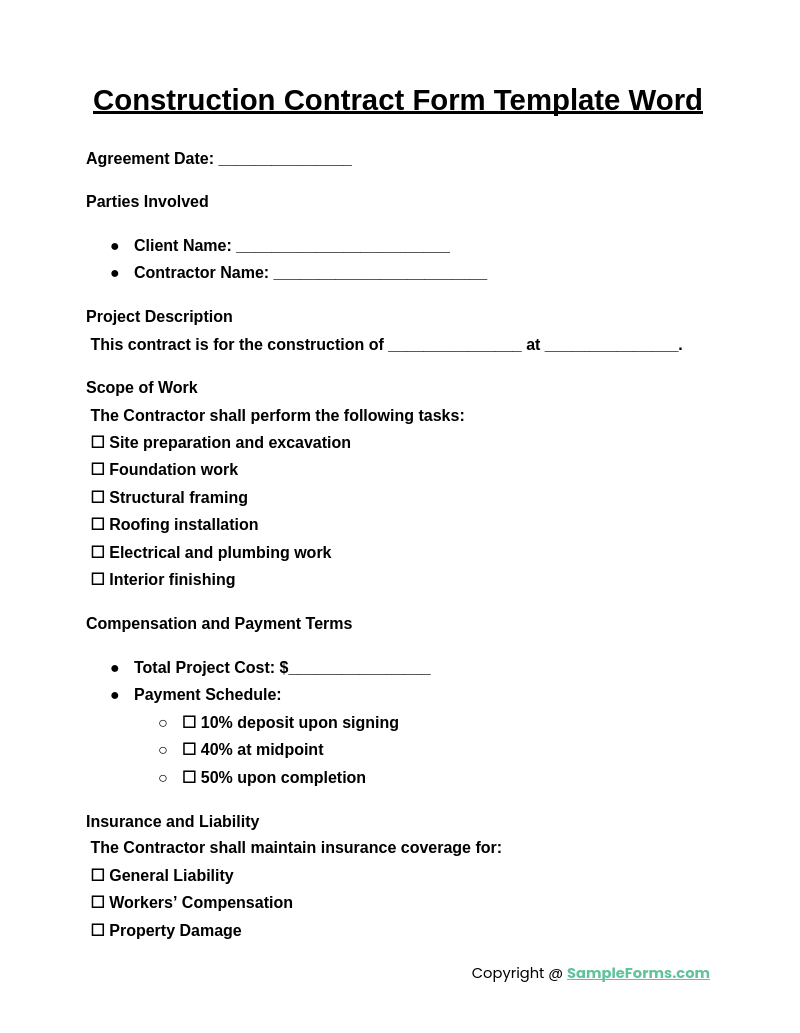 FREE 14+ Construction Contract Samples, PDF, MS Word, Google Docs, Excel