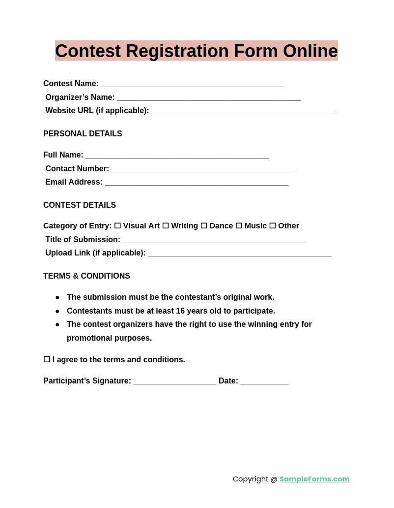 FREE 56+ Contest Registration Form Samples, PDF, MS Word, Google Docs ...