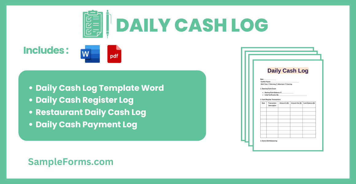 FREE 11+ Daily Cash Log Samples, PDF, MS Word, Google Docs, Excel