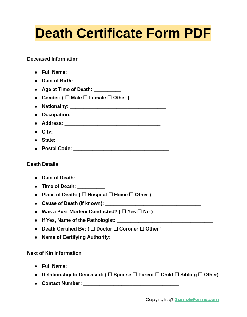 FREE 54+ Death Form Samples, PDF, MS Word, Google Docs