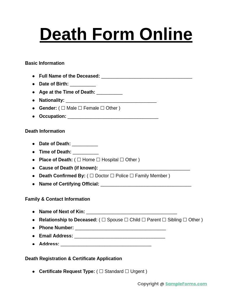 FREE 54+ Death Form Samples, PDF, MS Word, Google Docs