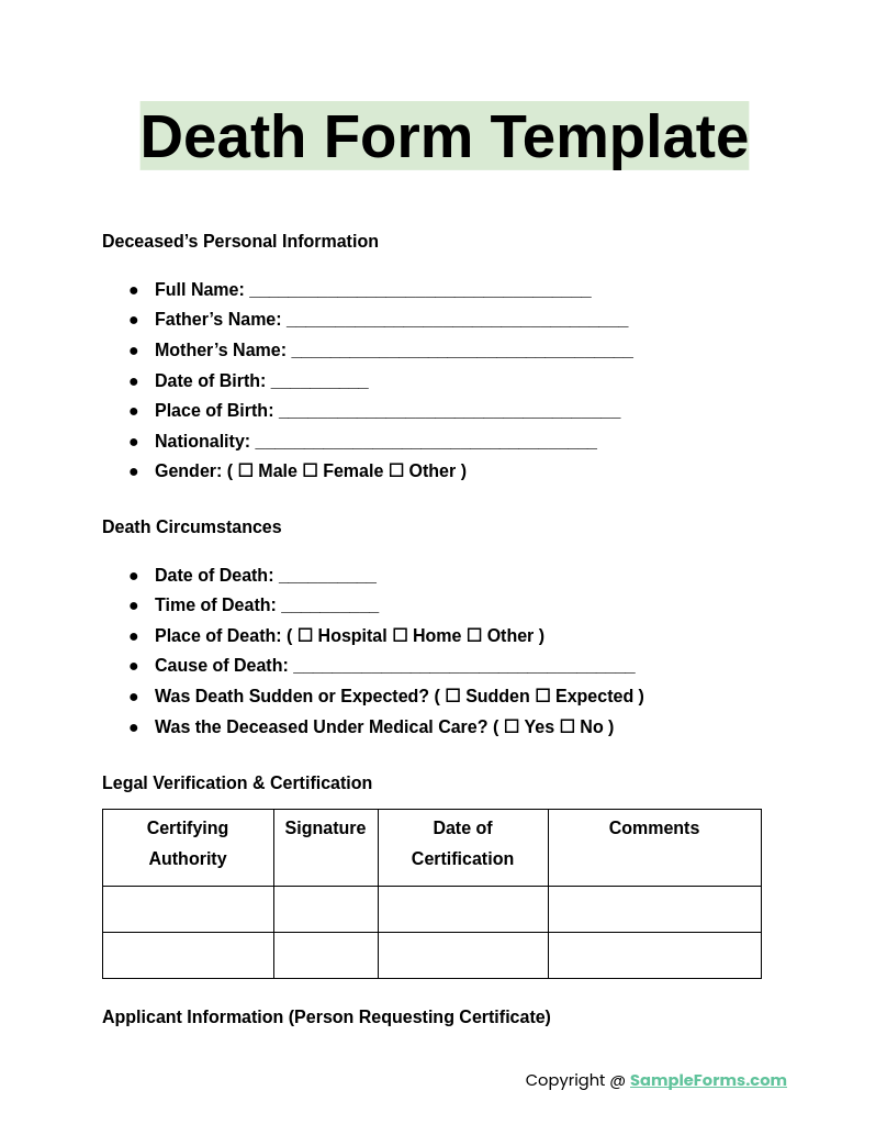 FREE 54+ Death Form Samples, PDF, MS Word, Google Docs