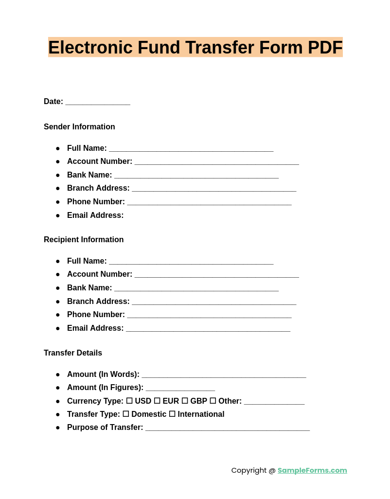 FREE 11+ Fund Transfer Form Samples, PDF, MS Word, Google Docs, Excel
